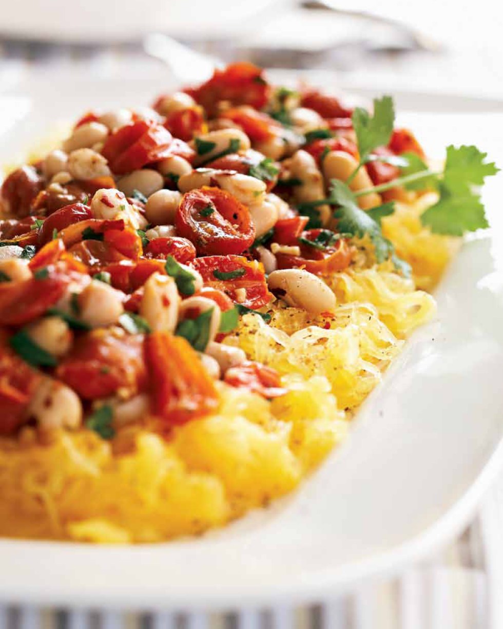 Recette végétarienne: Courge spaghetti aux tomates confites