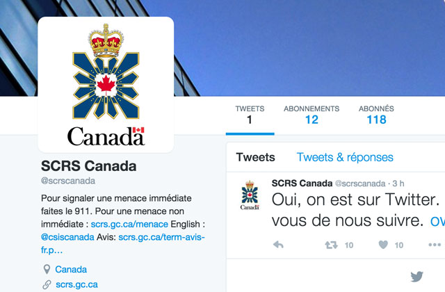 Le Service canadien du renseignement de sécurité est maintenant sur Twitter