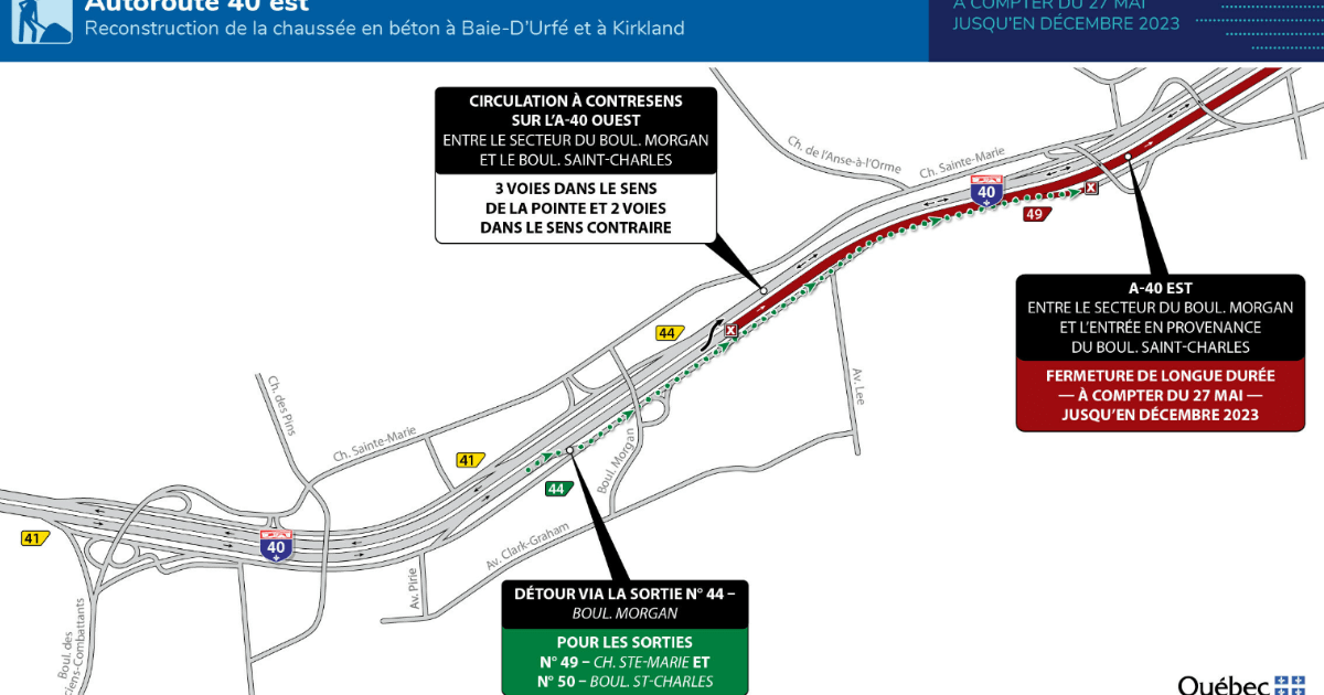 Autoroute 40 ouest: circulation à contresens à Baie-D'Urfé et Kirkland